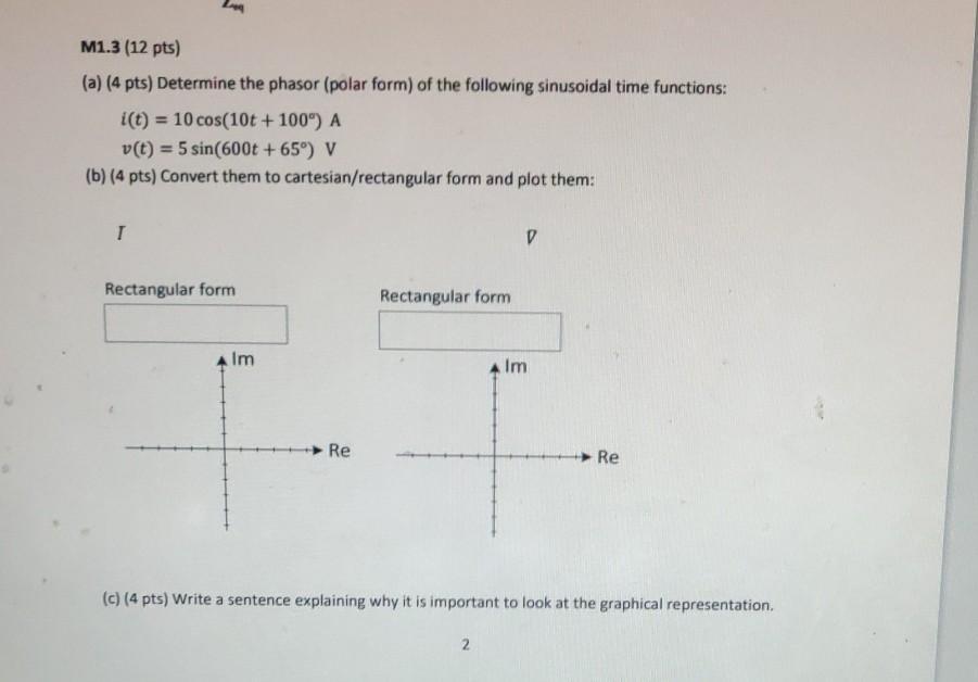 Solved M1.3 (12 pts) (a) (4 pts) Determine the phasor (polar | Chegg.com