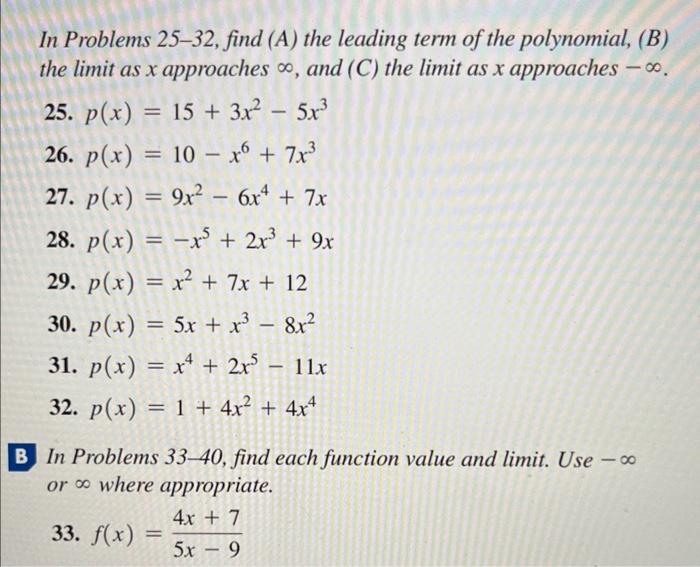 Solved In Problems 25-32, find (A) the leading term of the | Chegg.com