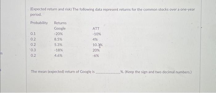 Solved (Expected return and risk) The following data | Chegg.com