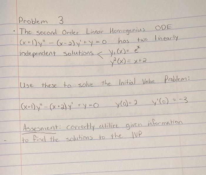Solved ODE . Problem 3 The second Order Linear Homogenius | Chegg.com