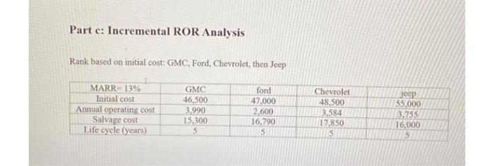 choose the best alternative using incremental ROR | Chegg.com