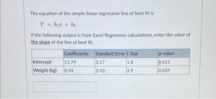 Solved The equation of the simple linear regression line of | Chegg.com