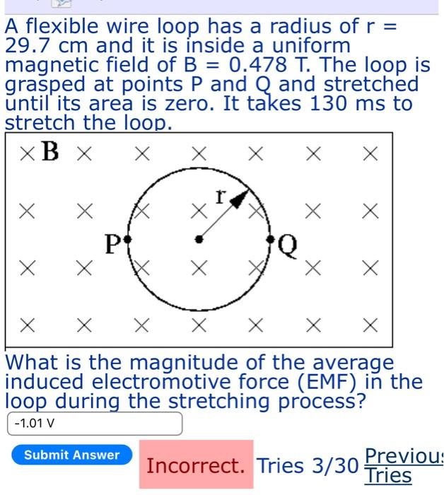 [Solved]: A flexible wire loop has a radius of ( r= ) (
