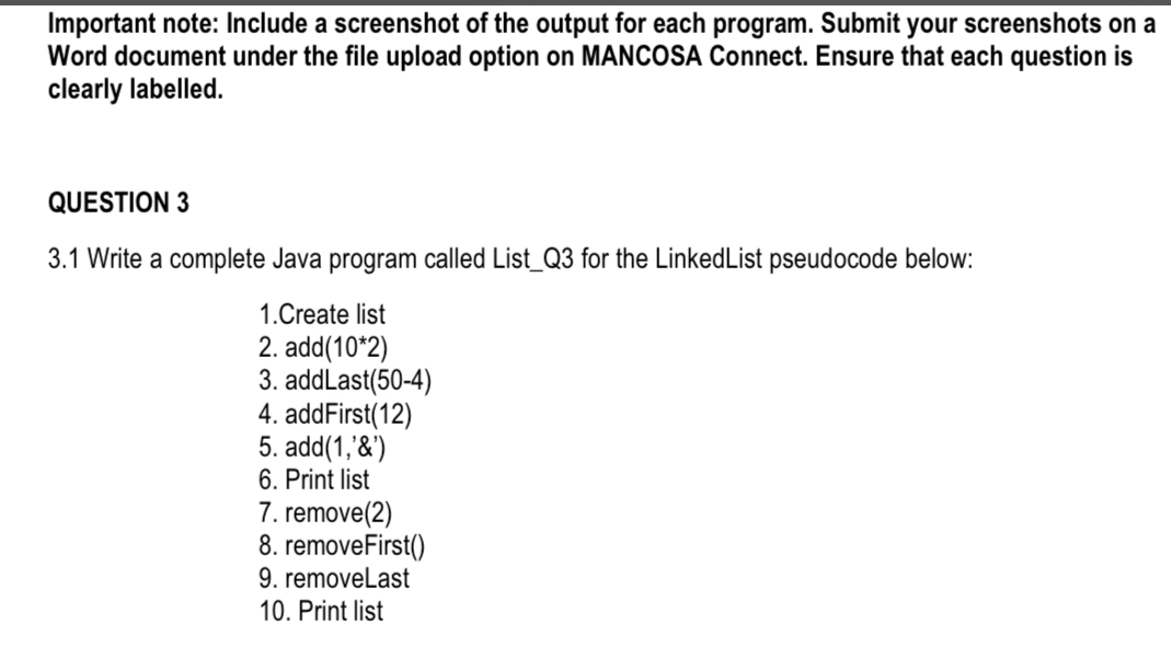 Solved Important note: Include a screenshot of the output | Chegg.com