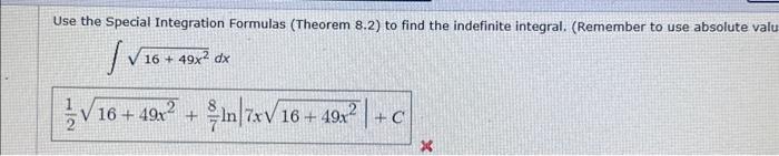 Solved Use the Special Integration Formulas (Theorem 8.2) to | Chegg.com