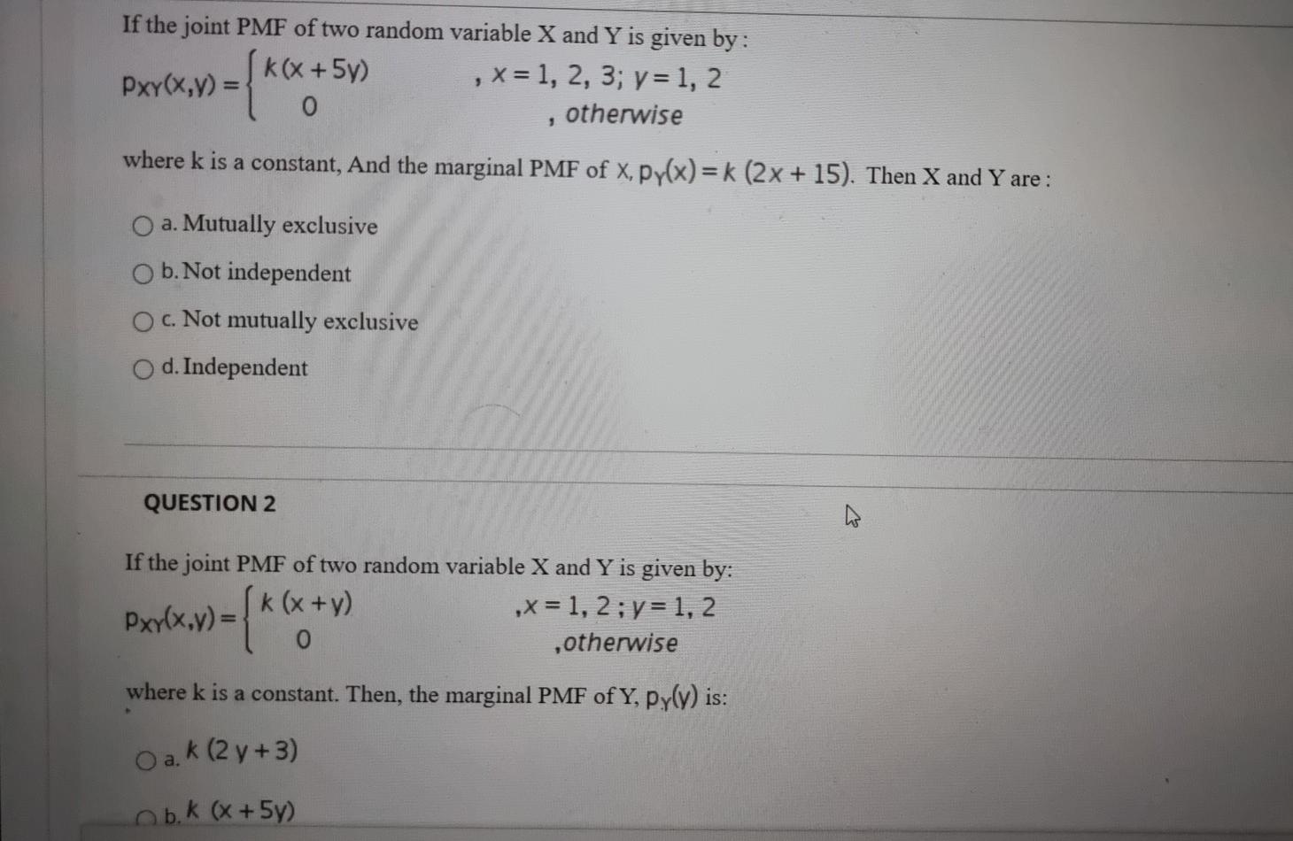 Solved If the joint PMF of two random variable X and Y is | Chegg.com