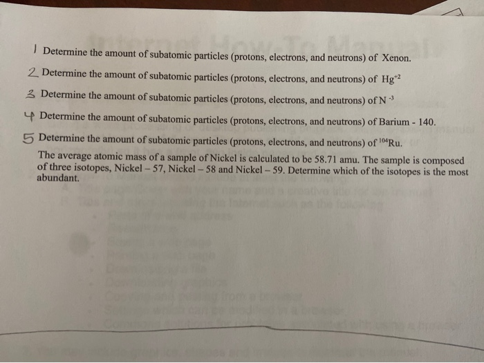 Solved Determine the amount of subatomic particles (protons, | Chegg.com