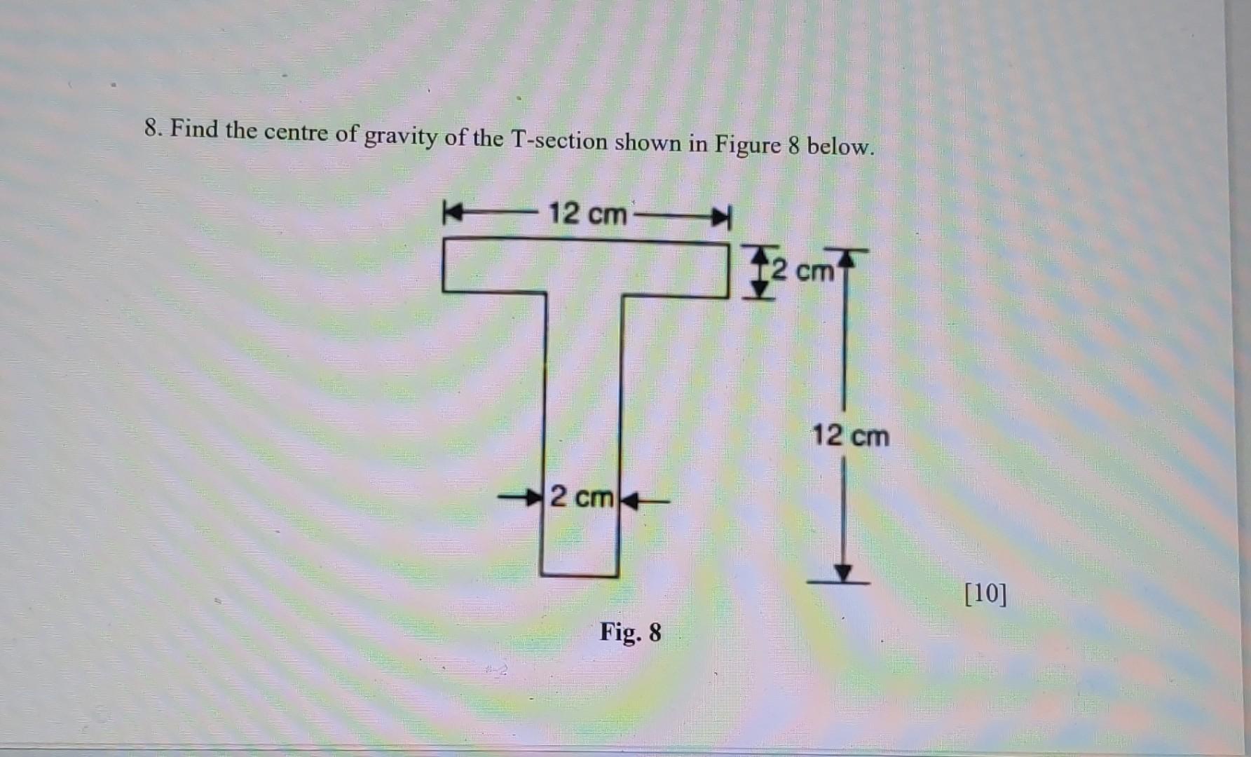 Solved 8. Find the centre of gravity of the T-section shown | Chegg.com