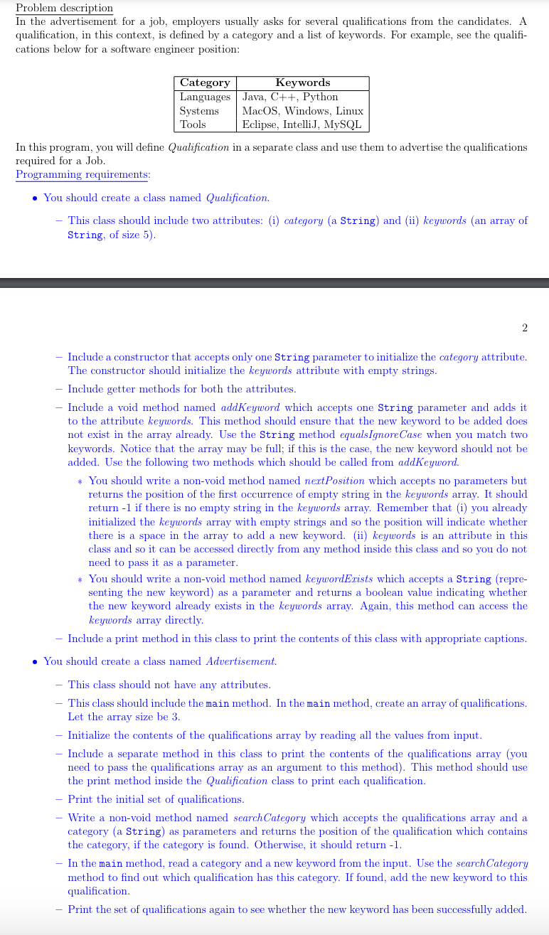 Solved Problem descriptionIn the advertisement for a job, | Chegg.com