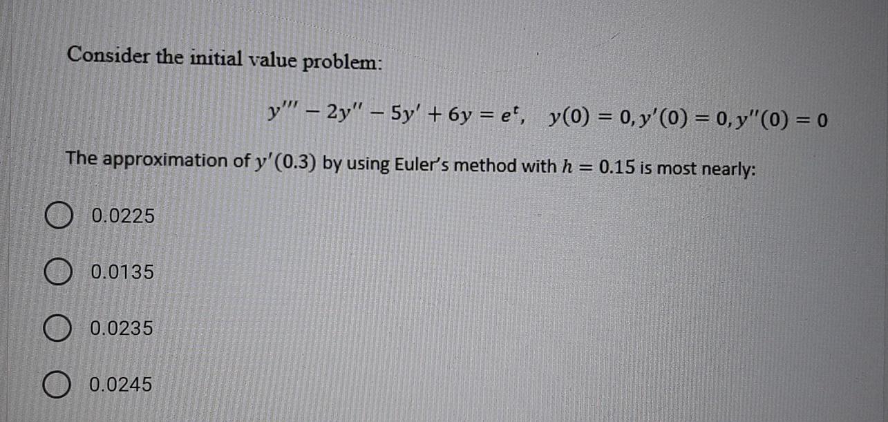 Solved Consider the initial value problem: y'' – 2y" – 5y' + | Chegg.com