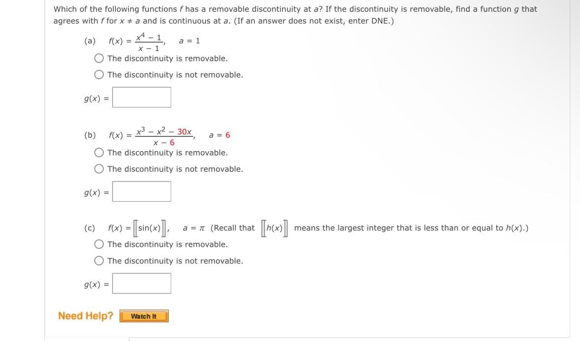 Solved Which of the following functions f ﻿has a removable | Chegg.com
