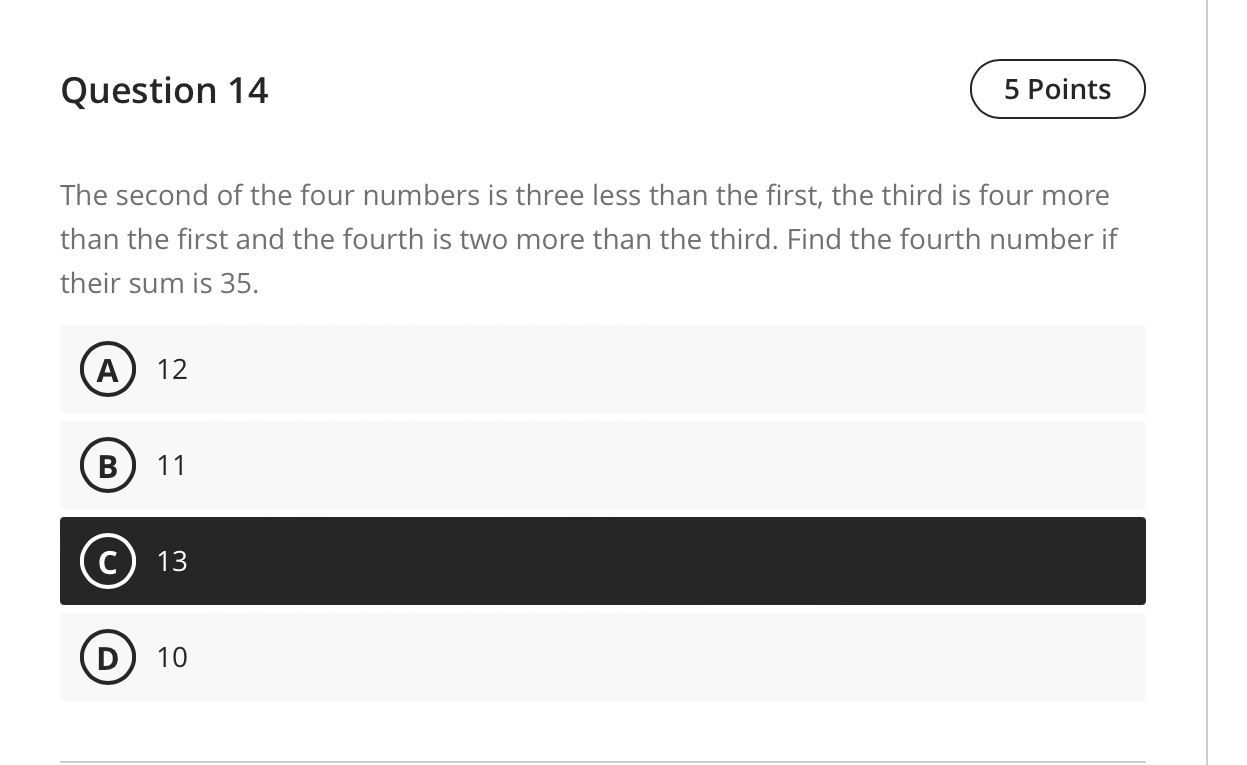 Solved Question 14The second of the four numbers is three | Chegg.com