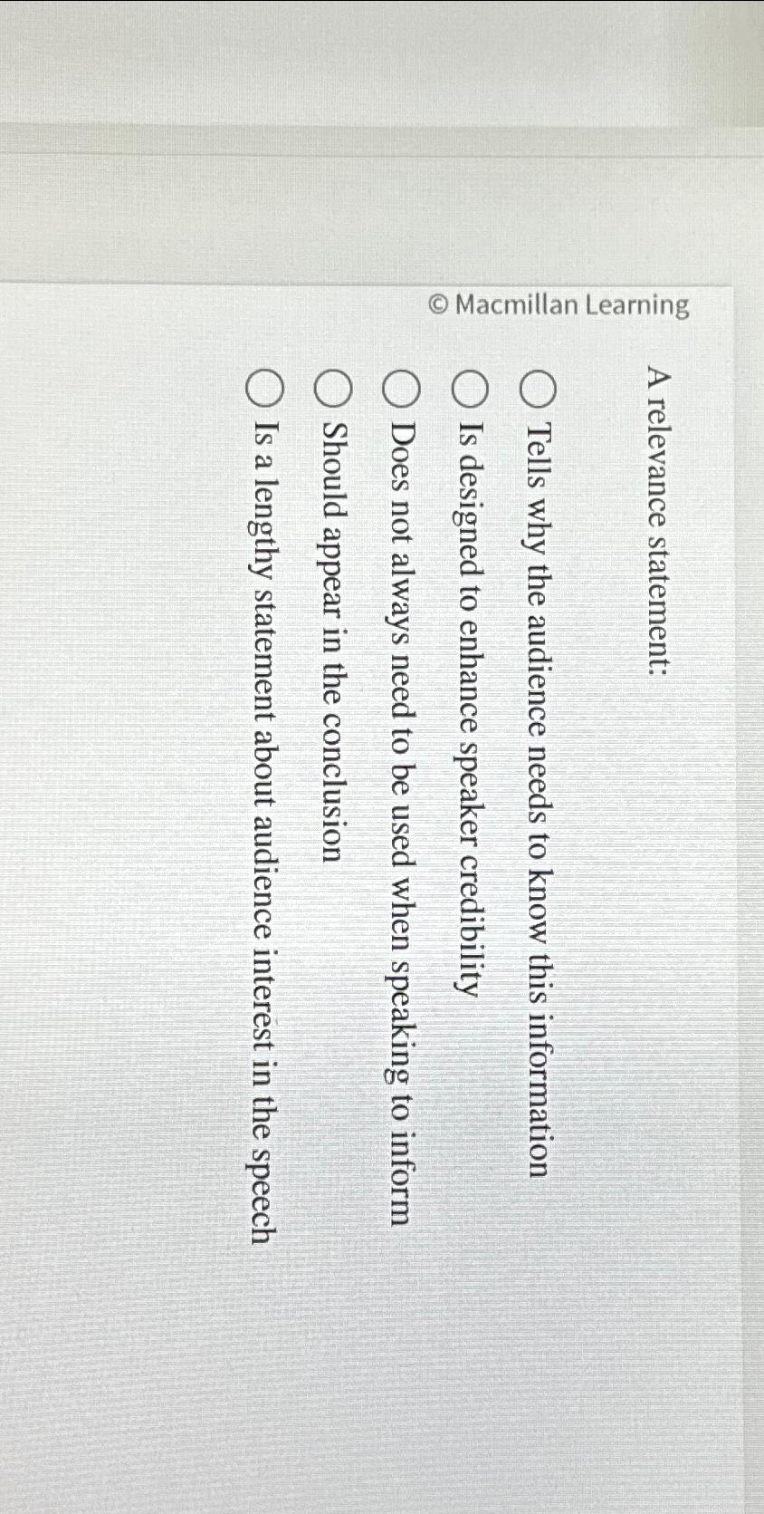 Solved E A relevance statement:Tells why the audience needs | Chegg.com