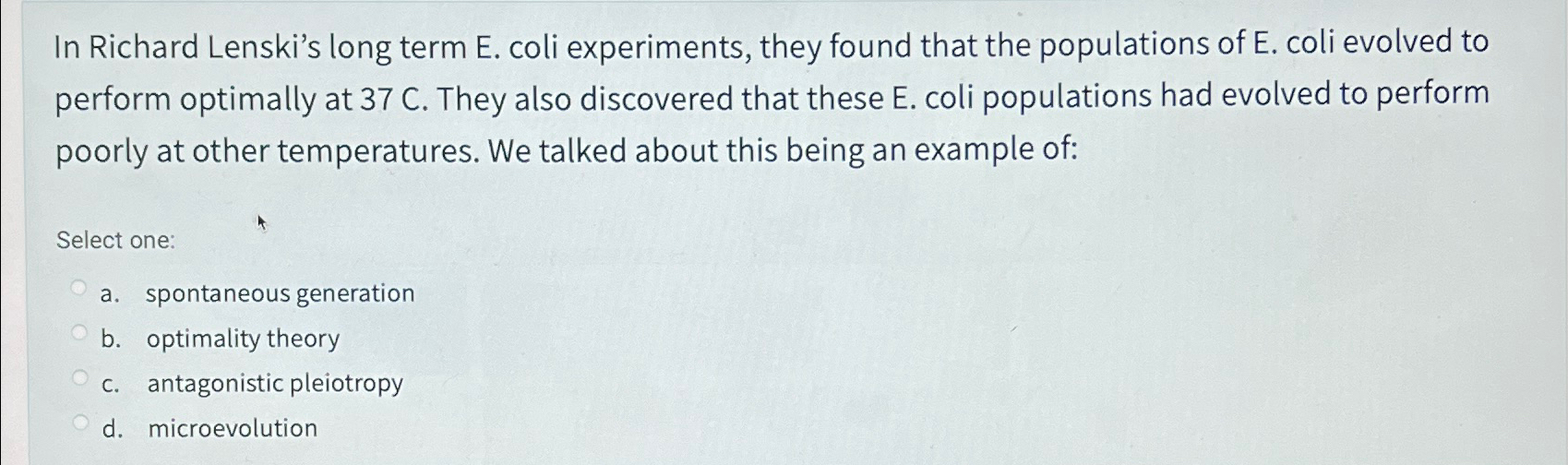 Solved In Richard Lenski's long term E. ﻿coli experiments, | Chegg.com