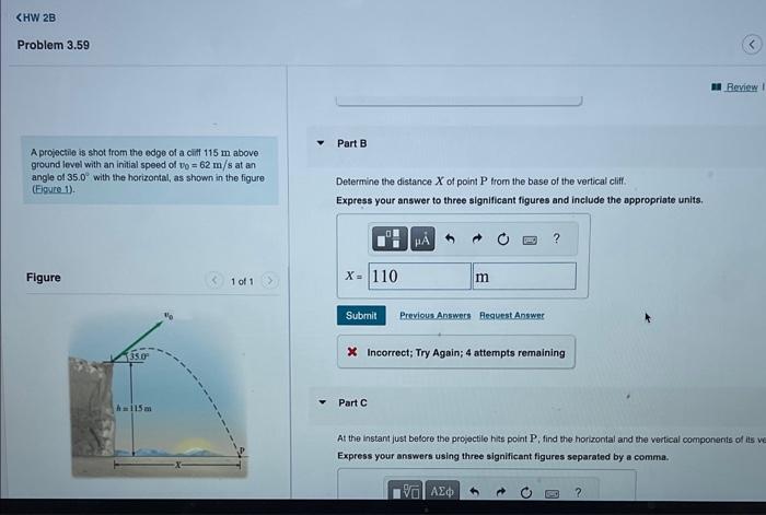 Solved Part A A projectile is shot from the edge of a cilf | Chegg.com