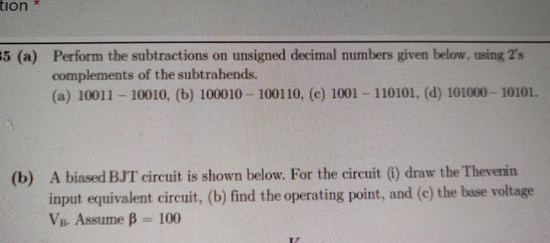 Solved tion 5 (a) Perform the subtractions on unsigned | Chegg.com