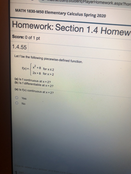 Solved MATH 1830-M50 Elementary Calculus Spring 2020 | Chegg.com