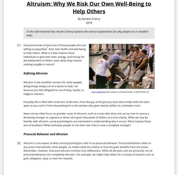 Solved After reading about altruism. Define altruisim and | Chegg.com