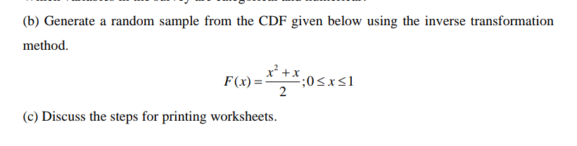 Solved (b) Generate a random sample from the CDF given below | Chegg.com