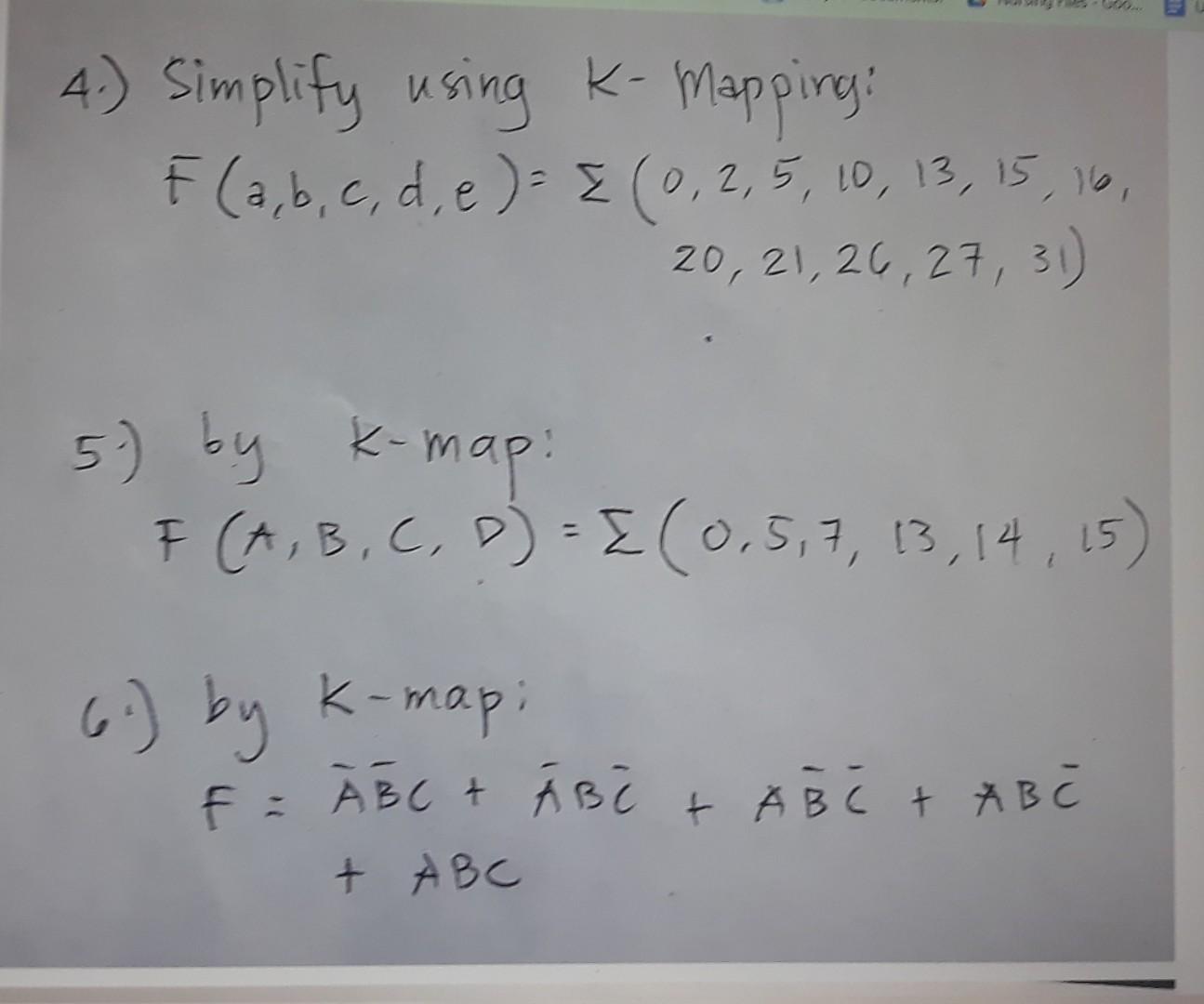Solved F(a,b,c,d,e)=Σ(0,2,5,10,13,15,16,20,21,26,27,31) by | Chegg.com