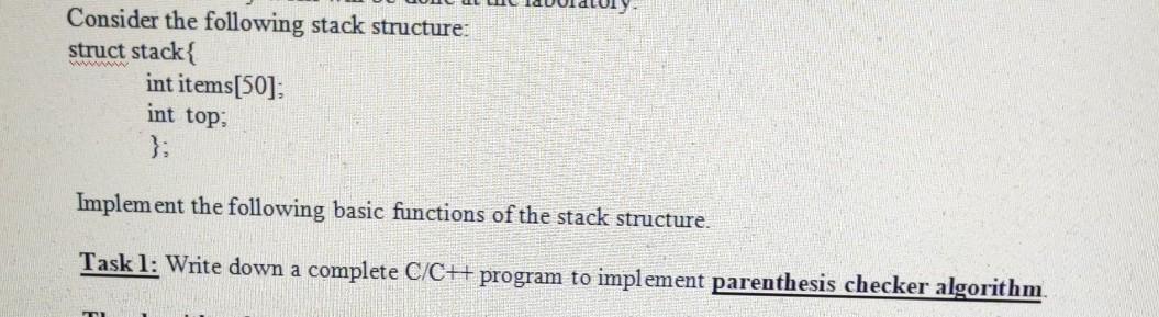 Solved Consider the following stack structure: struct stack | Chegg.com