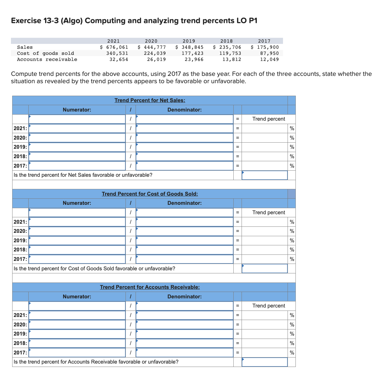 Solved Exercise 13-3 (Algo) Computing and analyzing trend | Chegg.com Solved Exercise 13-3 (Algo) Computing and analyzing trend | Chegg.com