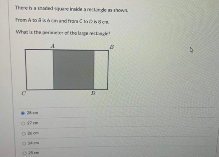 Solved There is a shaded square inside a rectangle as shown. | Chegg.com
