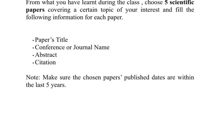 Solved From what you have learnt during the class, choose 5 | Chegg.com