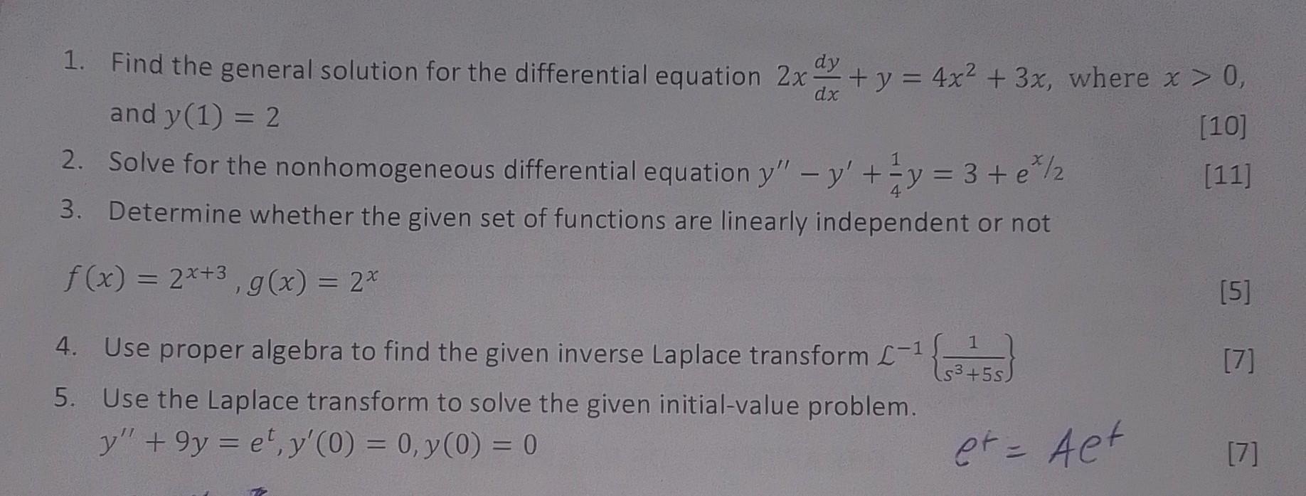 Solved 1. Find the general solution for the differential | Chegg.com