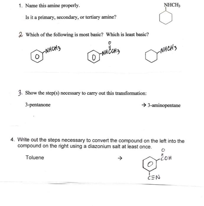 Solved 1. Name this amine properly. Is it a primary, | Chegg.com