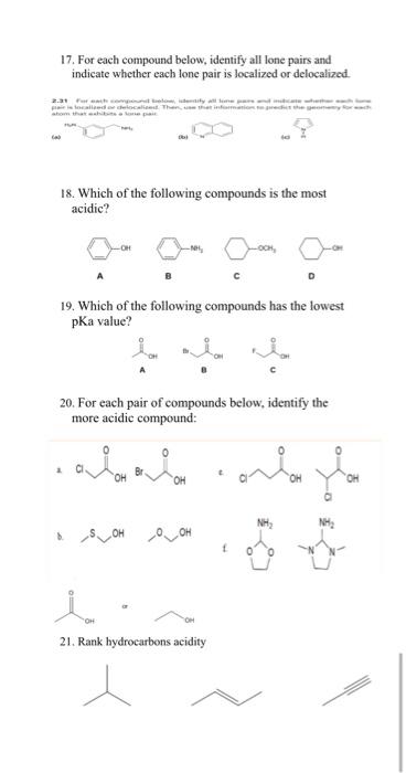 Solved 17. For each compound below, identify all lone pairs | Chegg.com