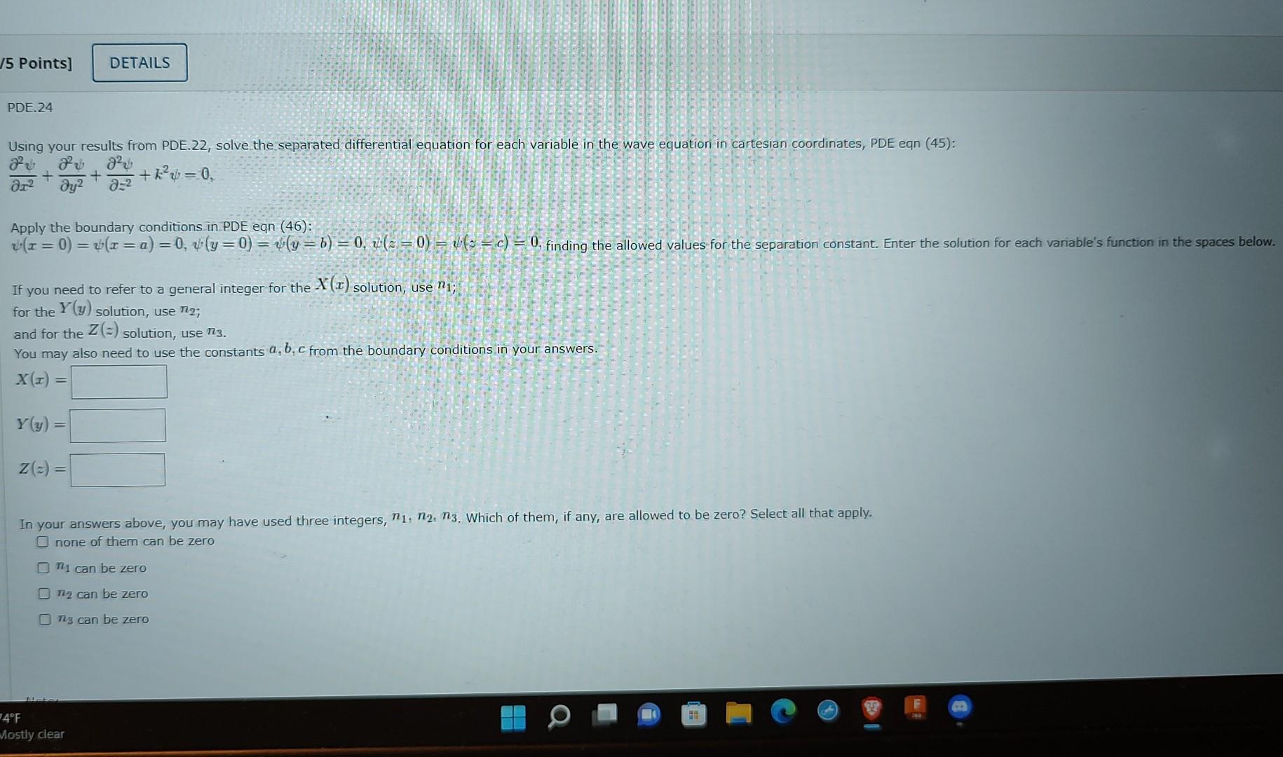 Solved In The Previous Question Pde15 You Separated The
