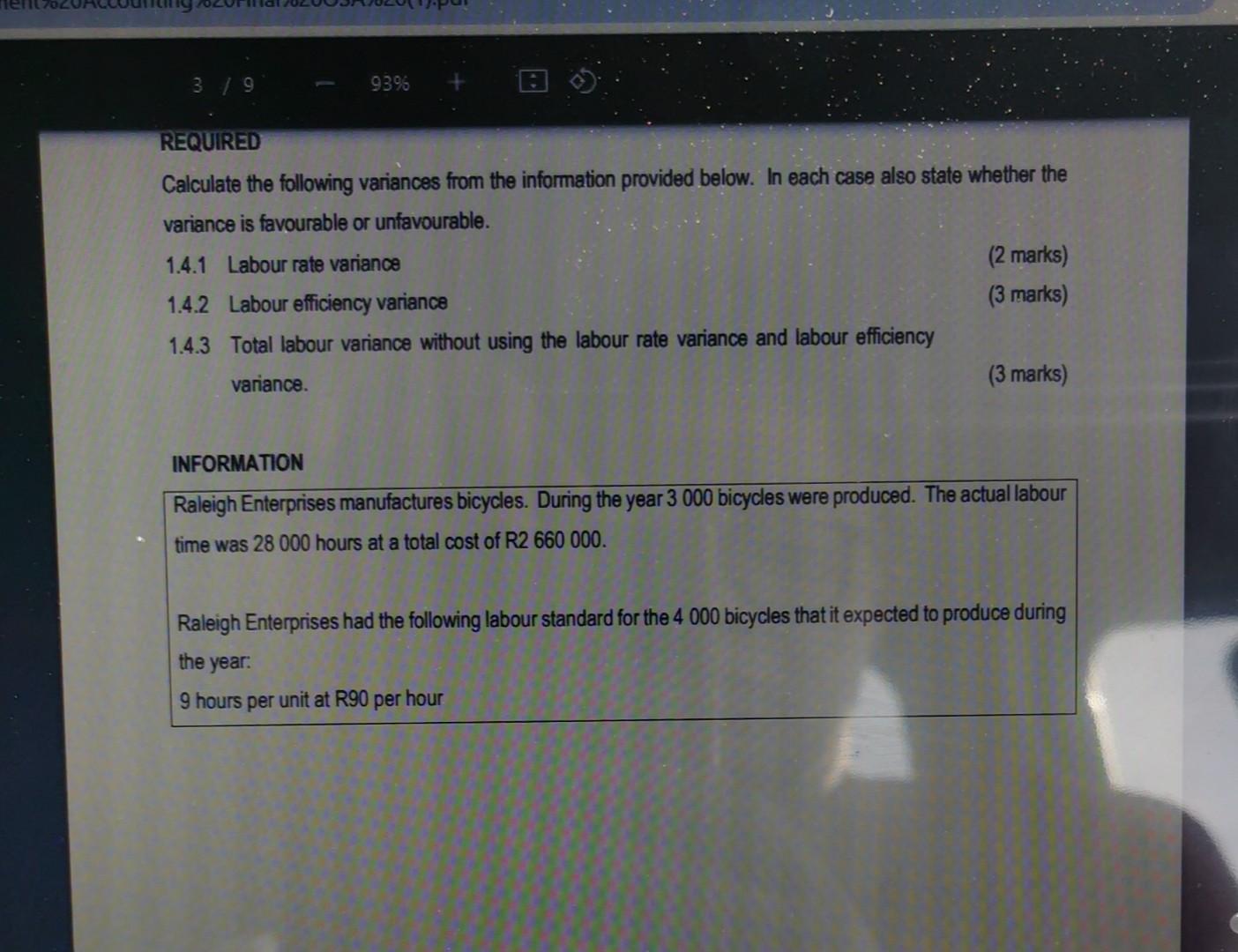 Solved Calculate The Following Variances From The