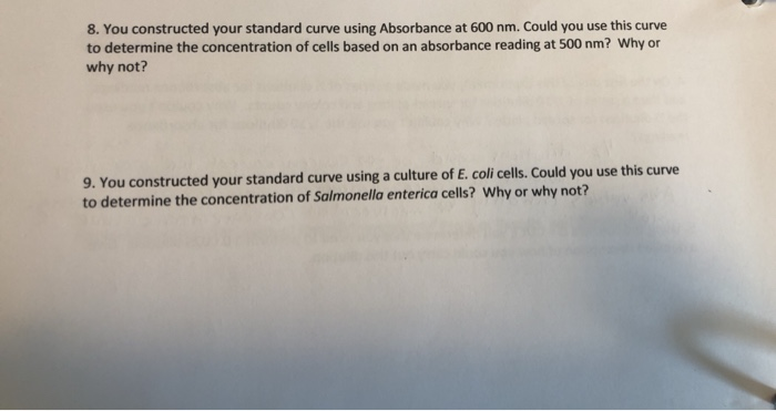 Solved 8. You constructed your standard curve using | Chegg.com