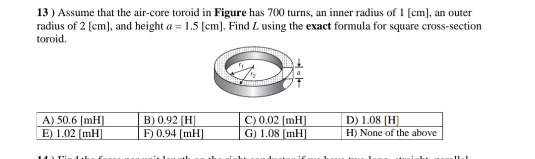 Solved 13 ) Assume that the air-core toroid in Figure has | Chegg.com