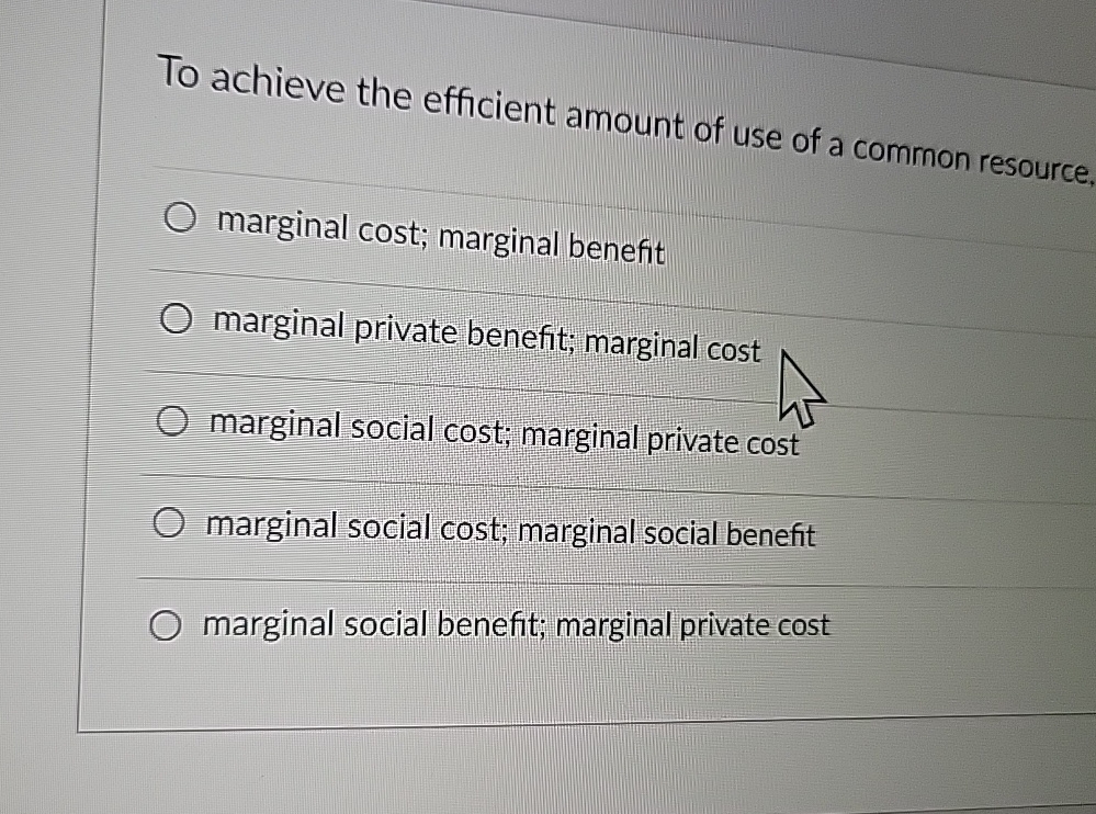 Solved To achieve the efficient amount of use of a common | Chegg.com