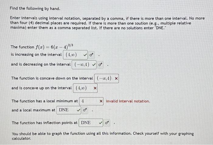 Solved Find the following by hand. Enter intervals using | Chegg.com