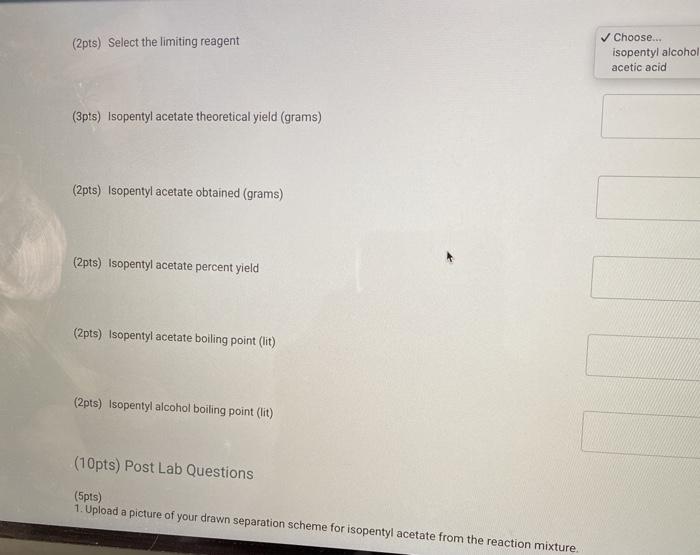 Solved Calculation of Theoretical Yield Data Pick a value | Chegg.com