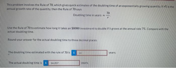 Solved This problem involves the Rule of 70 , which gives | Chegg.com