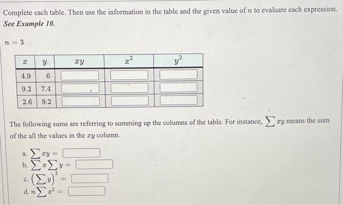Solved Complete each table. Then use the information in the | Chegg.com