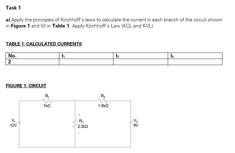 Solved Task 1a) ﻿Apply the principles of Kirchhoff's laws to | Chegg.com