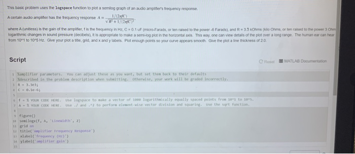 Solved Basic Problem Uses Logspace Function Plot Semilog Graph Audio Amplifier S Frequency