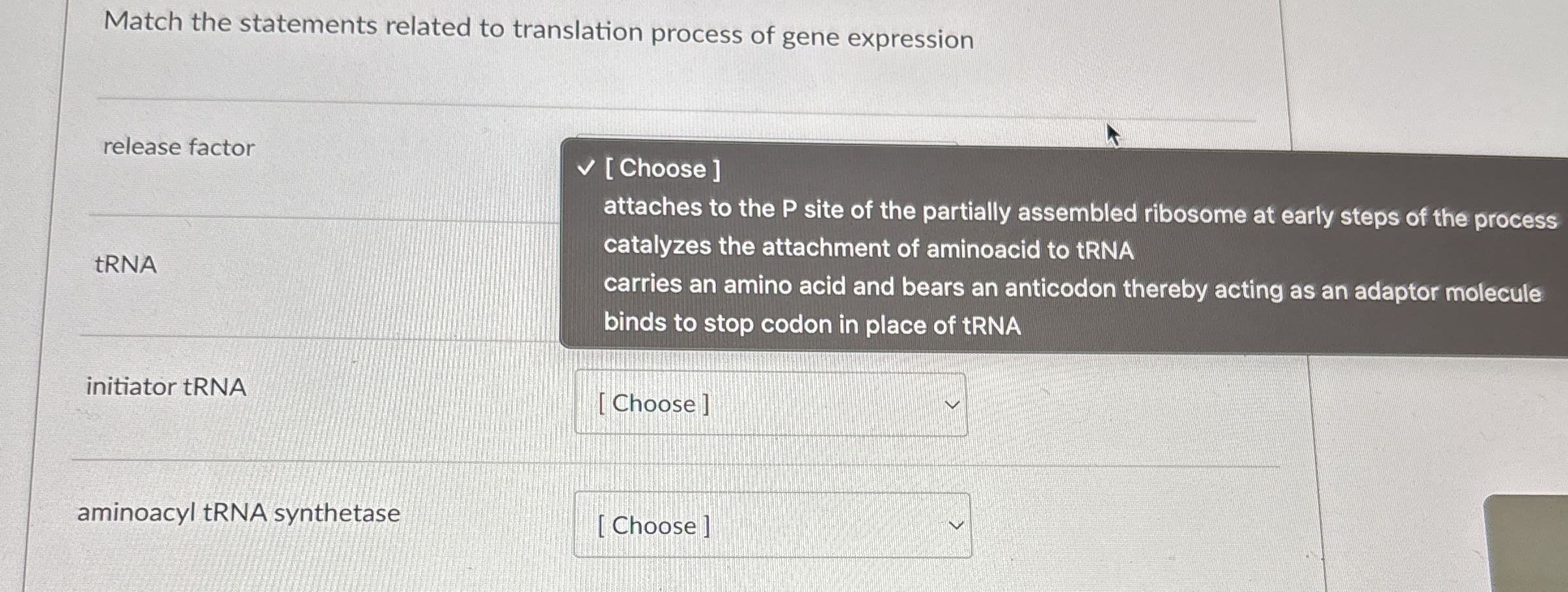 Solved Match the statements related to translation process | Chegg.com