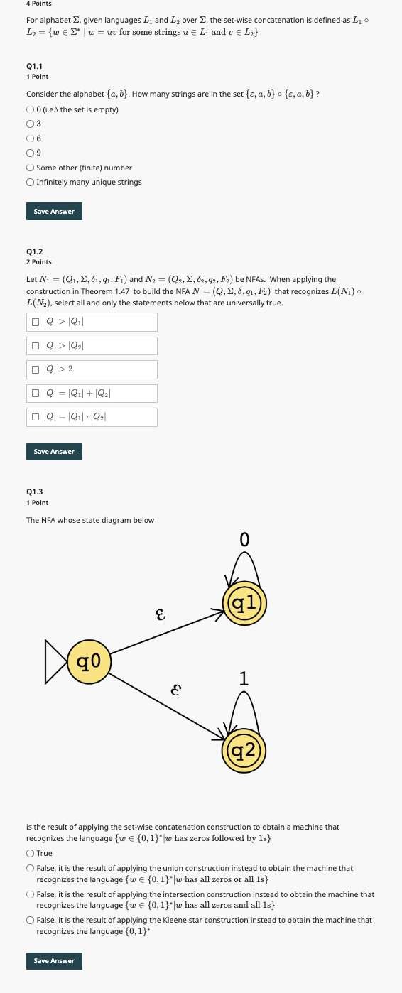 Solved For alphabet Σ, ﻿given languages L1 ﻿and L2 ﻿over Σ, | Chegg.com
