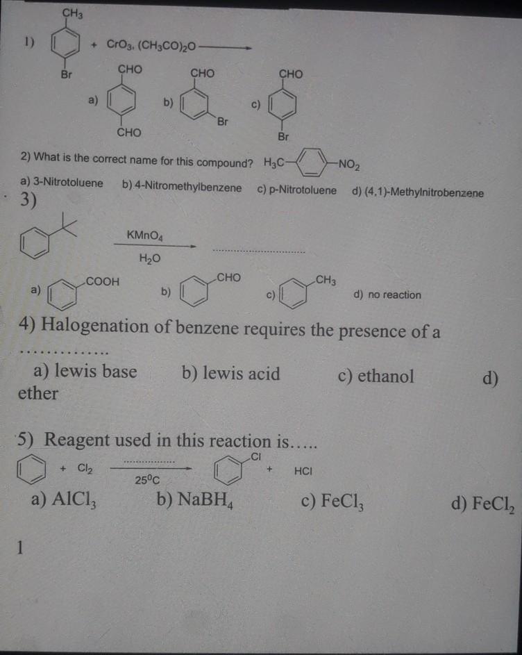 Solved CH3 1) + CrOz. (CH3CO)20 CHO Br CHO CHO a) b) c) Br | Chegg.com
