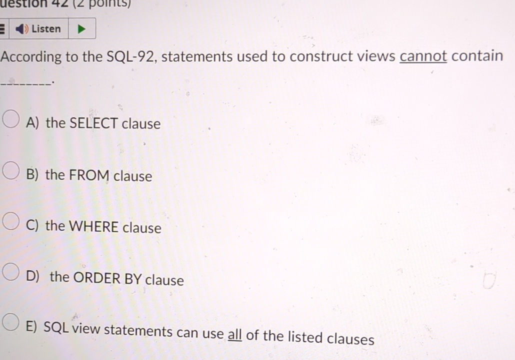 Solved According to the SQL-92, ﻿statements used to | Chegg.com
