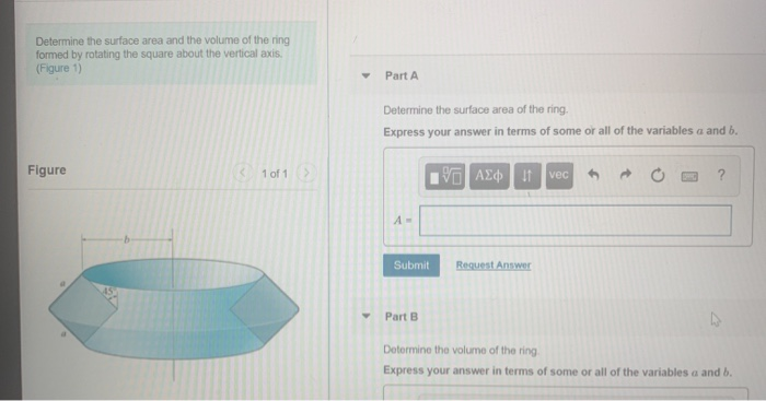 Solved Determine the surface area and the volume of the ring | Chegg.com
