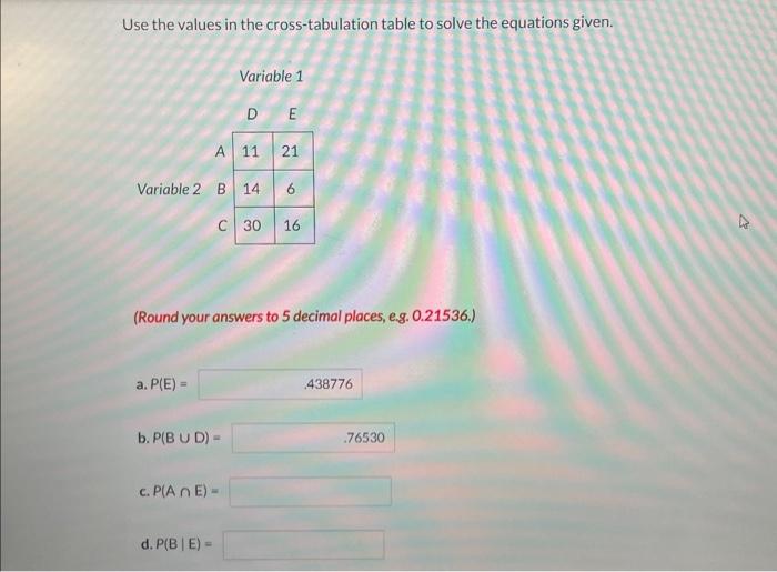 Solved Use the values in the cross-tabulation table to solve | Chegg.com