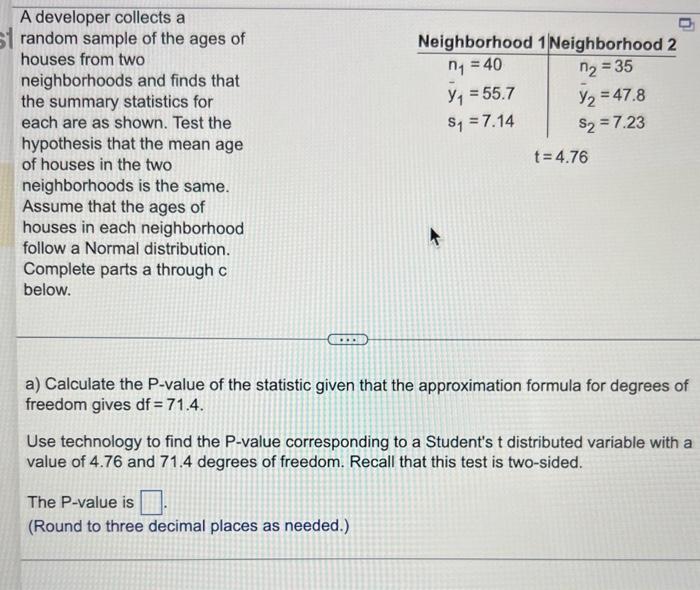 Solved a) Calculate the P-value of the statistic given that | Chegg.com