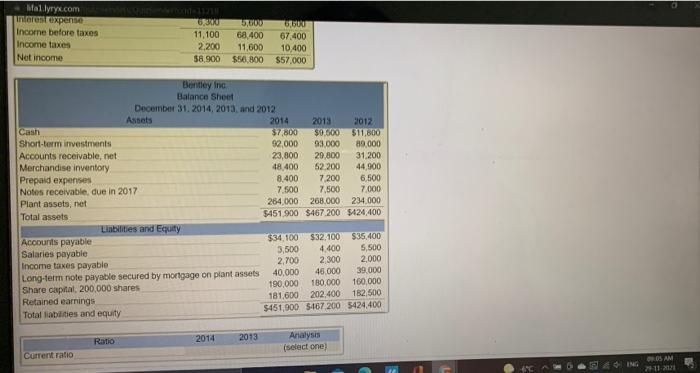 Solved Question 2 (6 points) Use Bentley Ines financial | Chegg.com